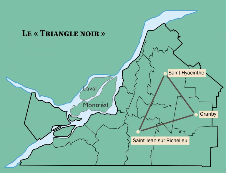 Carte représentant le triangle noir | Le grand verglas de 1998 ...