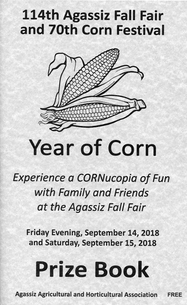 Livre de prix de l'Agassiz Fall Fair and Corn Festival, 2018 | À ...